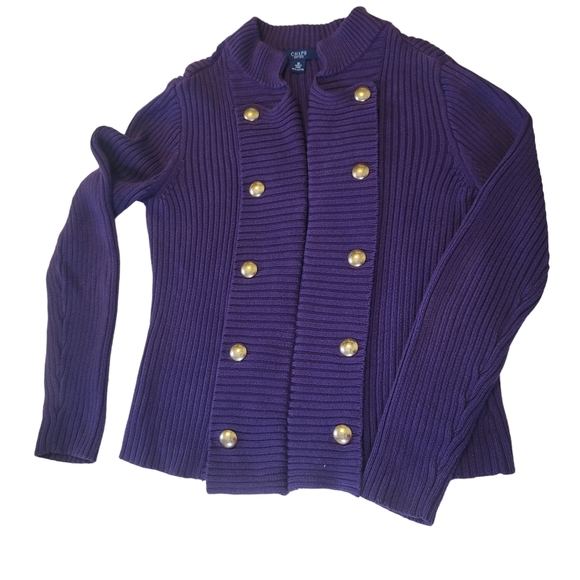 Chaps | Sweaters | Chaps Purple Knit Cardigan Sweater Gold Button Front ...
